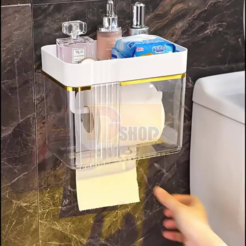 Toilet Tissue Box - Wall Mounted Transparent & Top Shelf